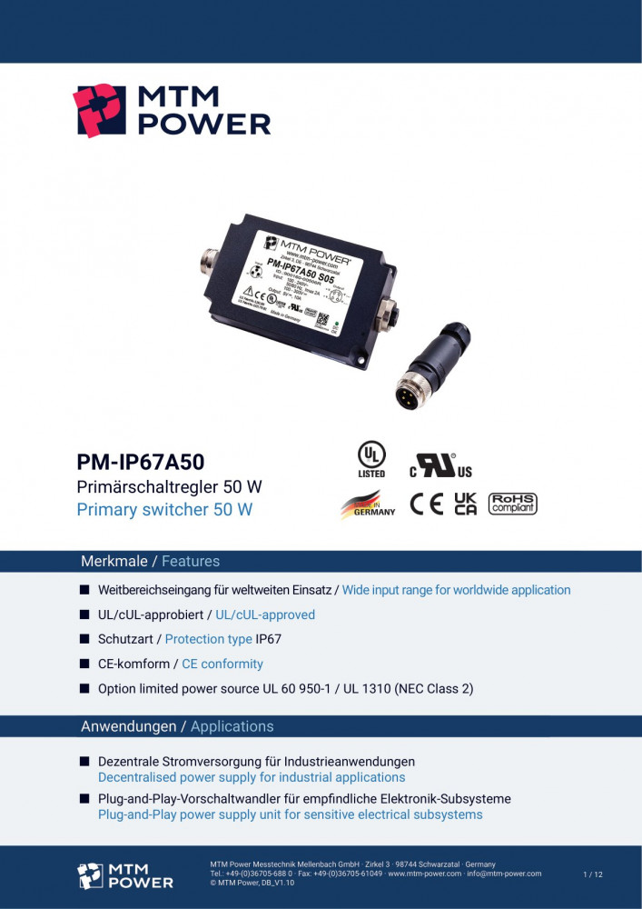 PM-IP67A50 datasheet page 1