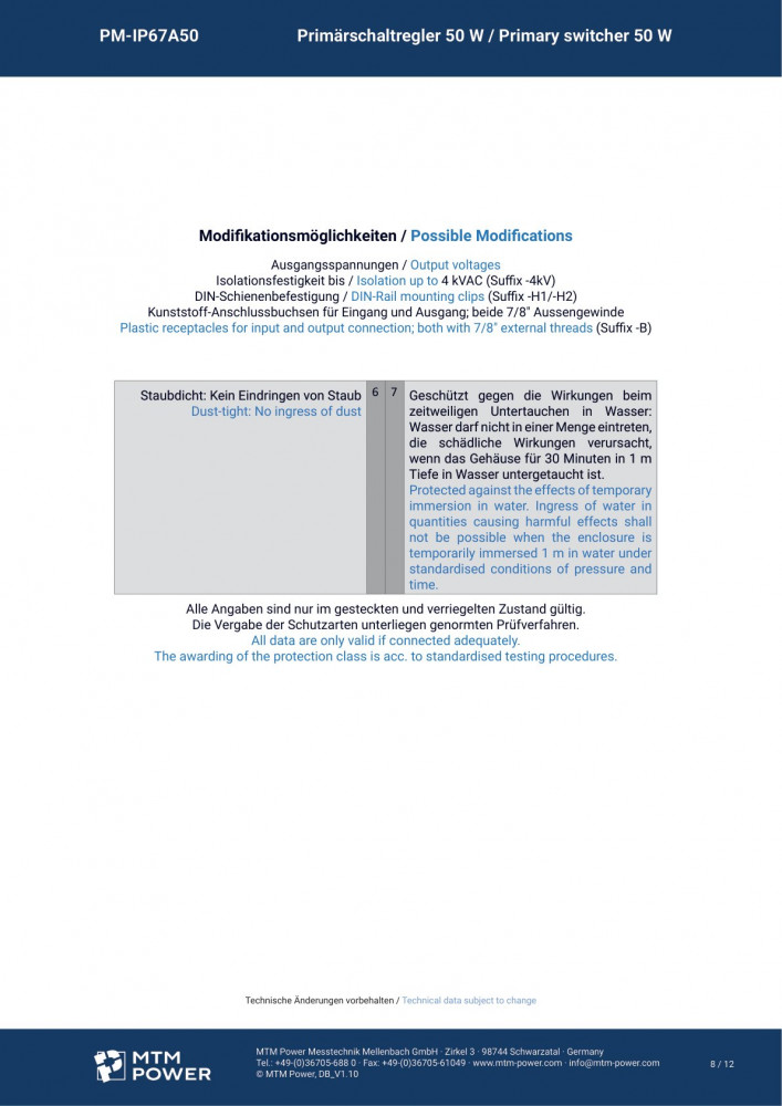 PM-IP67A50 datasheet page 8