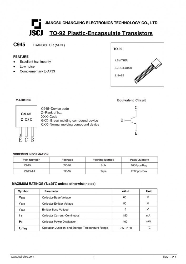 JSCJ C945-TA datasheet page 1