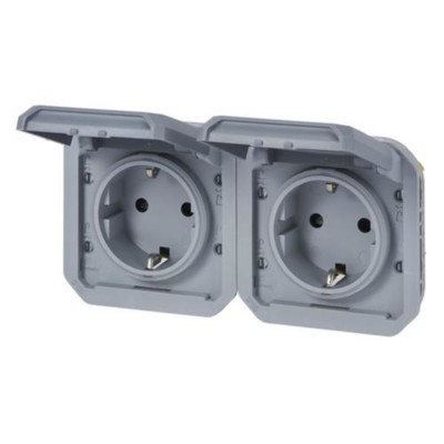 Plexo™ - double prewired horizontal german standard socket-outlet 16A 250V - Mechanism - Grey for sale