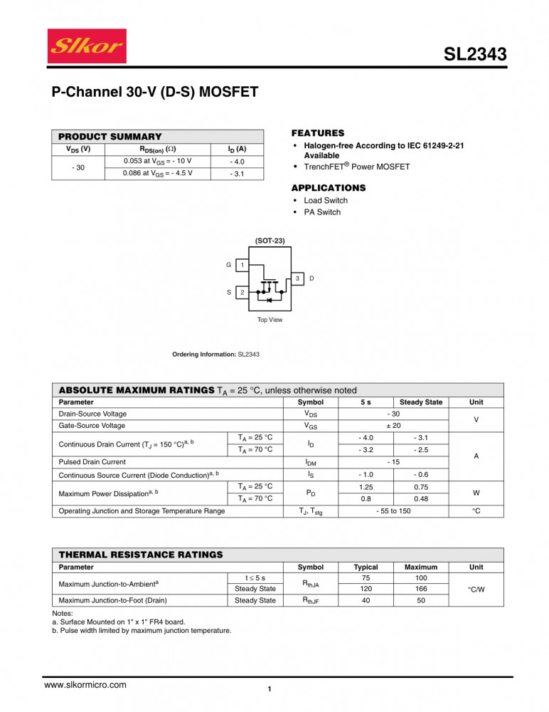 SL2343 datasheet page 1
