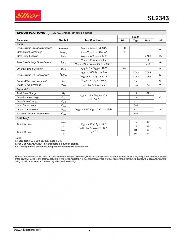 SL2343 datasheet page 2