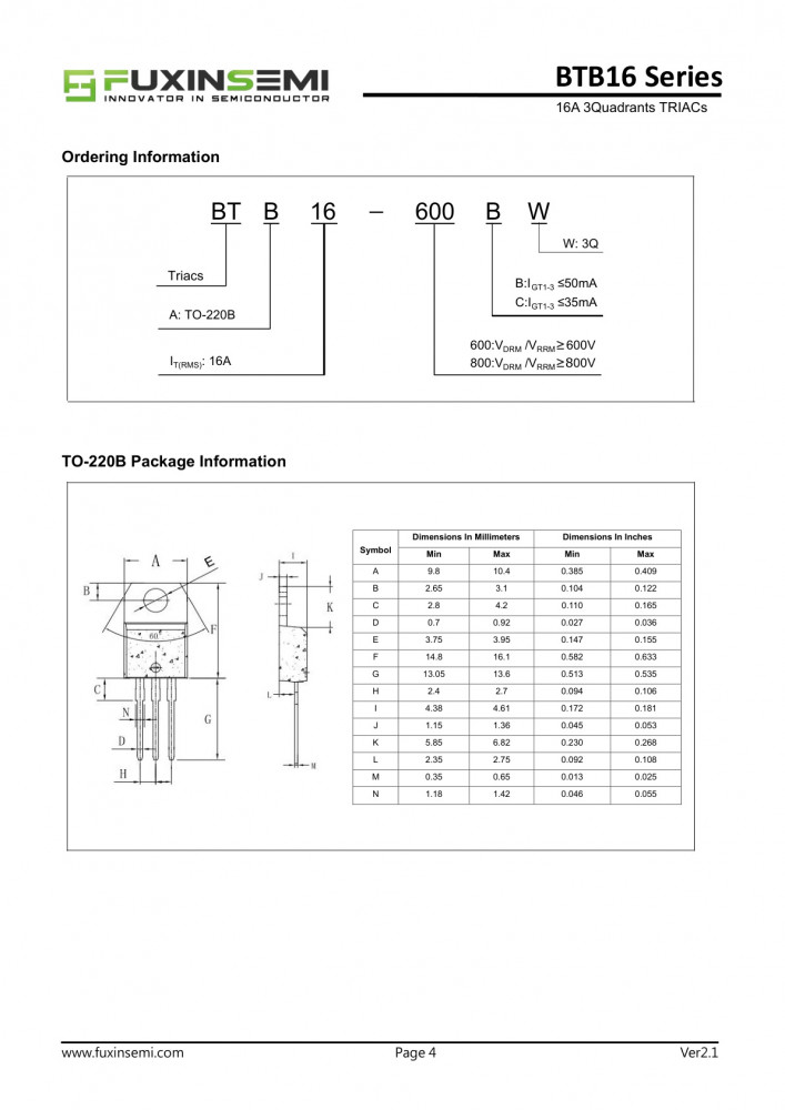 BTB16-600BW technical document page 4