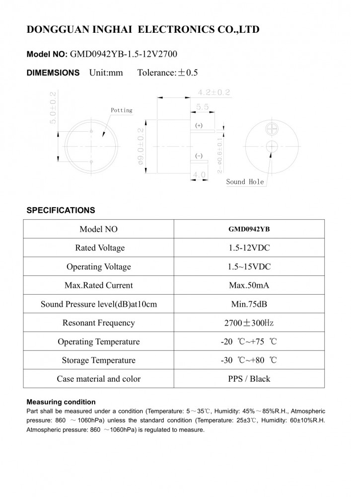 GMD0942YB-1.5V2700 specification approval document page 2
