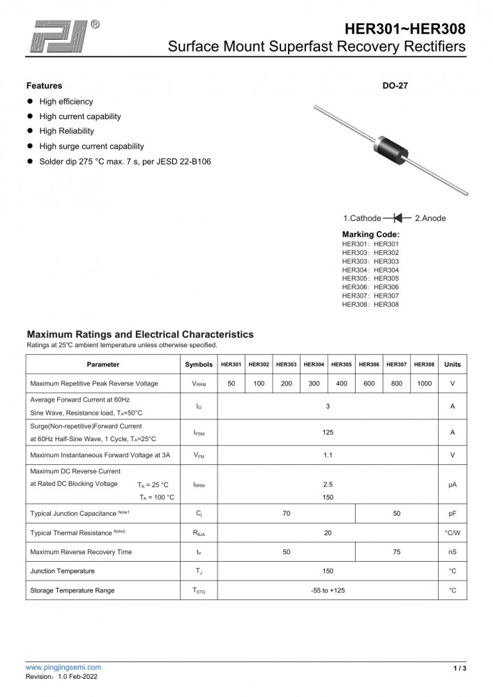 HER306 datasheet page 1