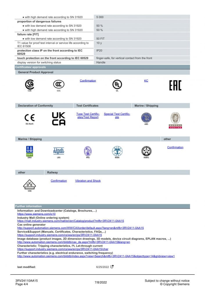 3RV24110AA15 datasheet page 4