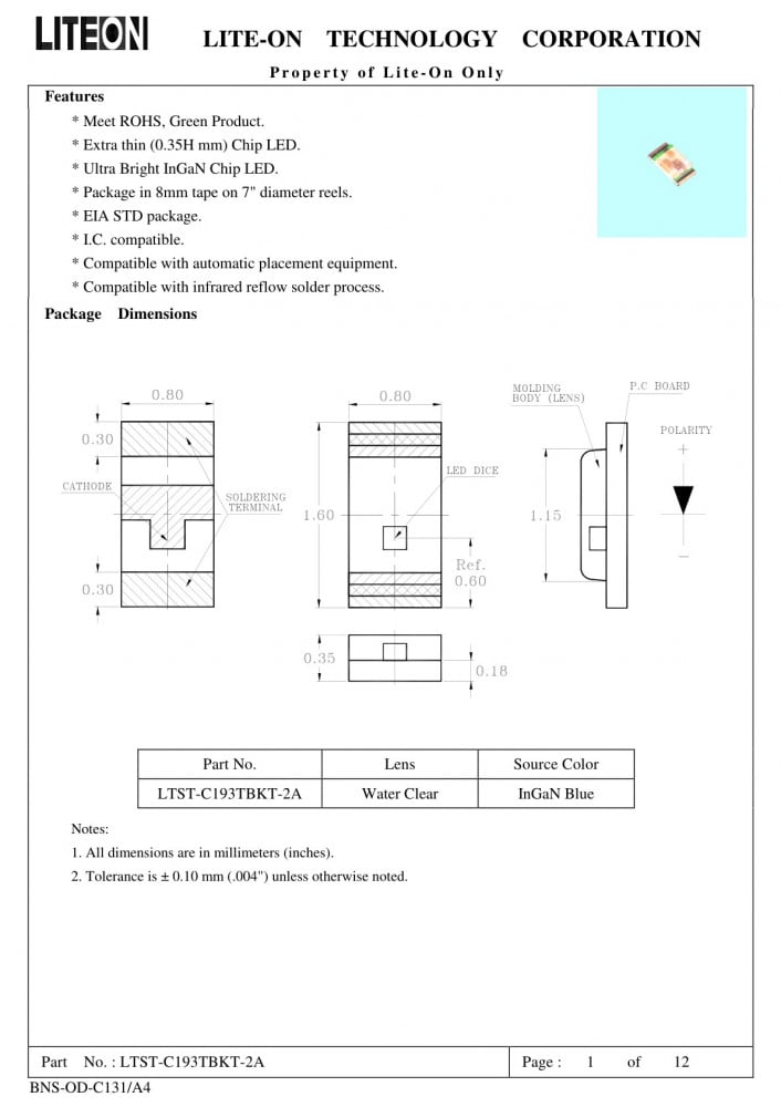 LTST-C193TBKT-2A datasheet page 1