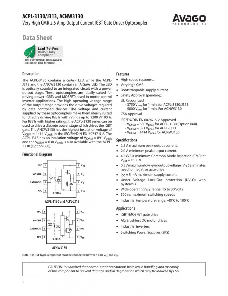ACNW3130-300E datasheet page 1