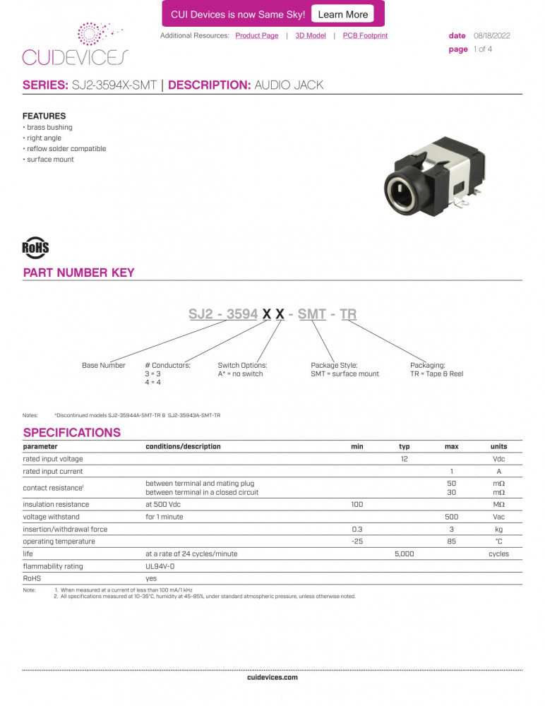SJ2-35944A-SMT-TR datasheet page 1