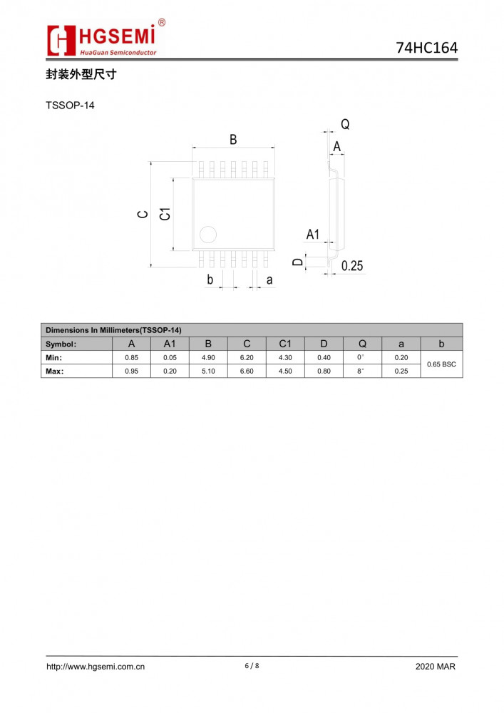 HGSEMI 74HC164M/TR datasheet page 6