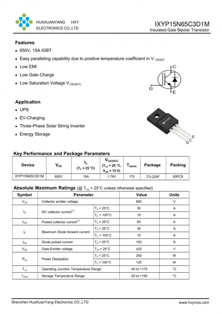 IXYP15N65C3D1M-HXY datasheet page 1