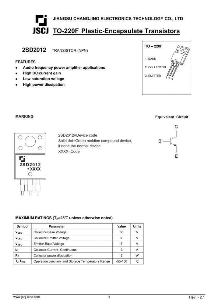 2SD2012 datasheet page 1