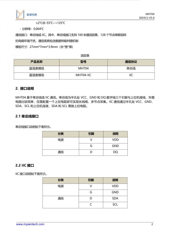 MHT04-IIC technical document page 2