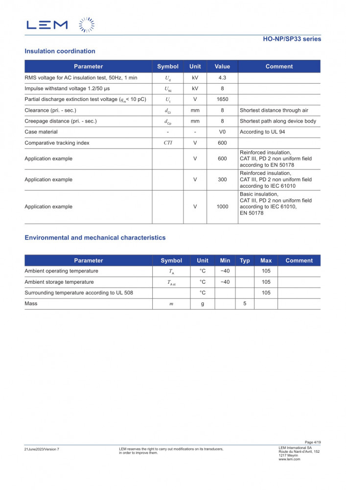 LEM HO-NP/SP33 datasheet page 4