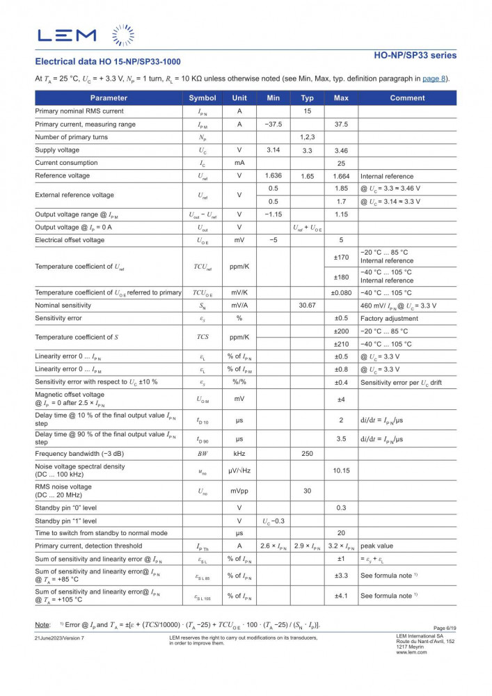 LEM HO-NP/SP33 datasheet page 6