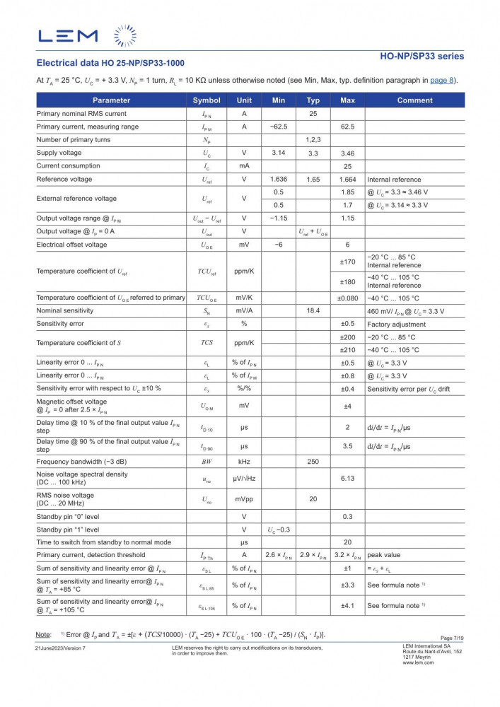 LEM HO-NP/SP33 datasheet page 7