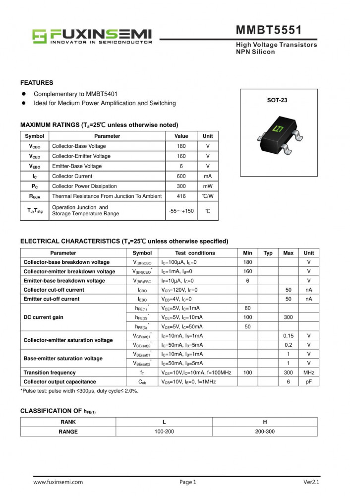 MMBT5551 datasheet page 1