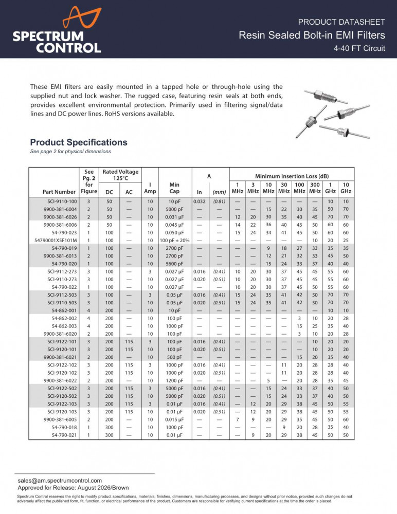 Spectrum Control EMI filter technical document page 1