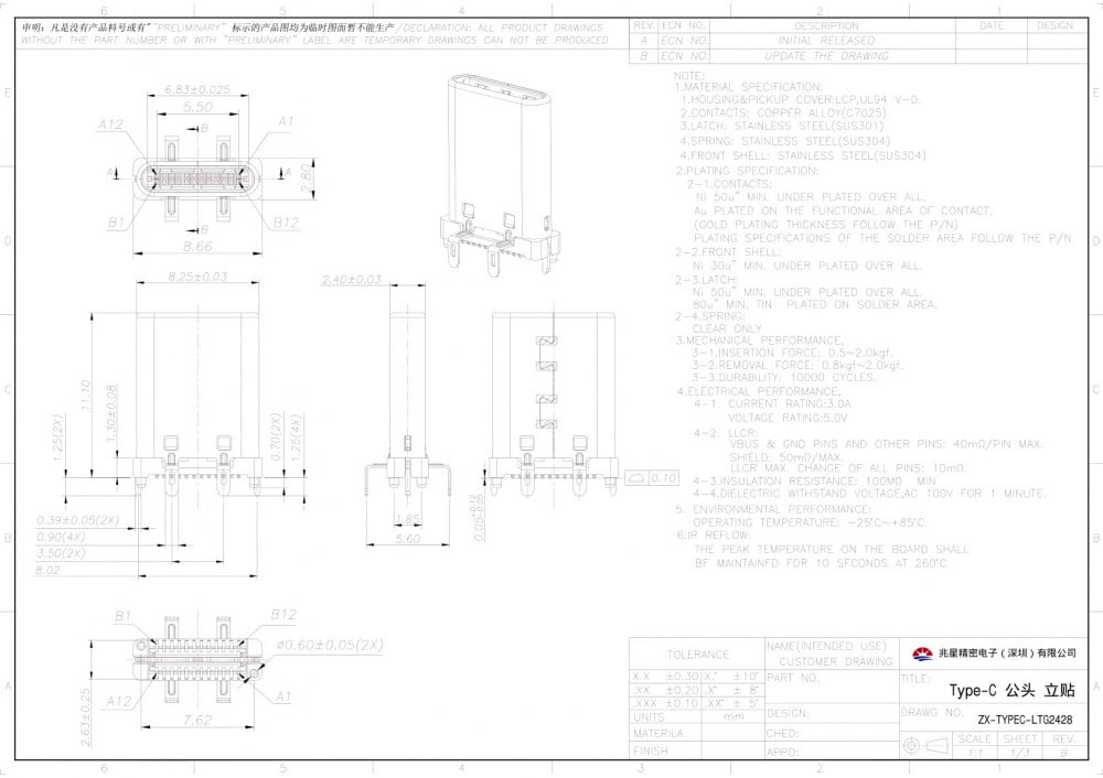 ZX-TYPEC-LTG2428 technical drawing page 1