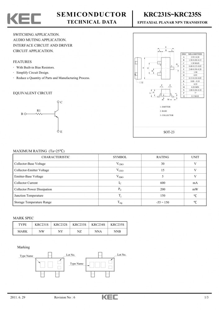 KRC231S technical document page 1