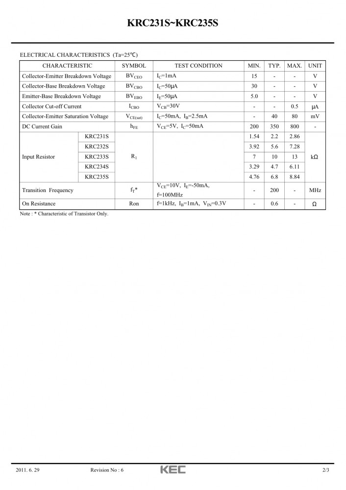 KRC231S technical document page 2