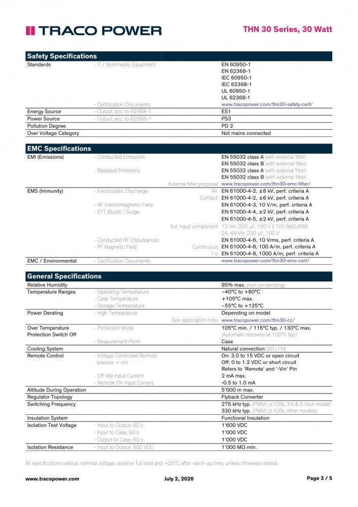 THN 30 series datasheet preview, page 3