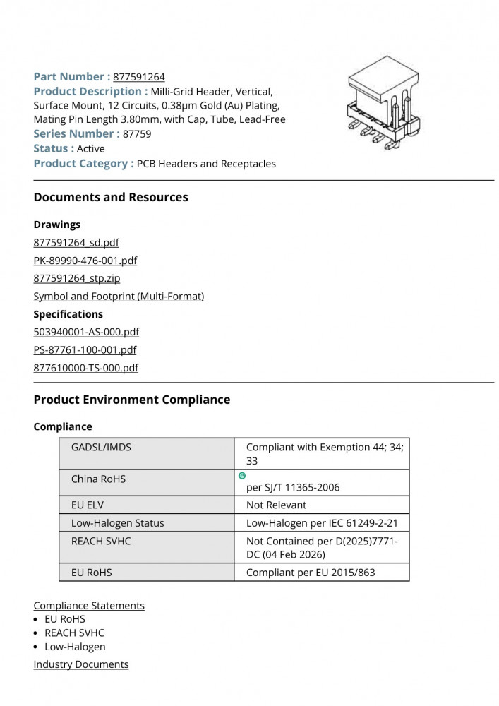 MOLEX 877591264 technical document page 1