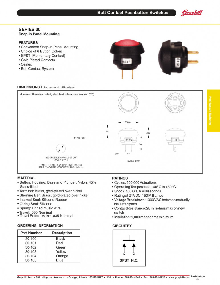 Grayhill Series 30 technical document page