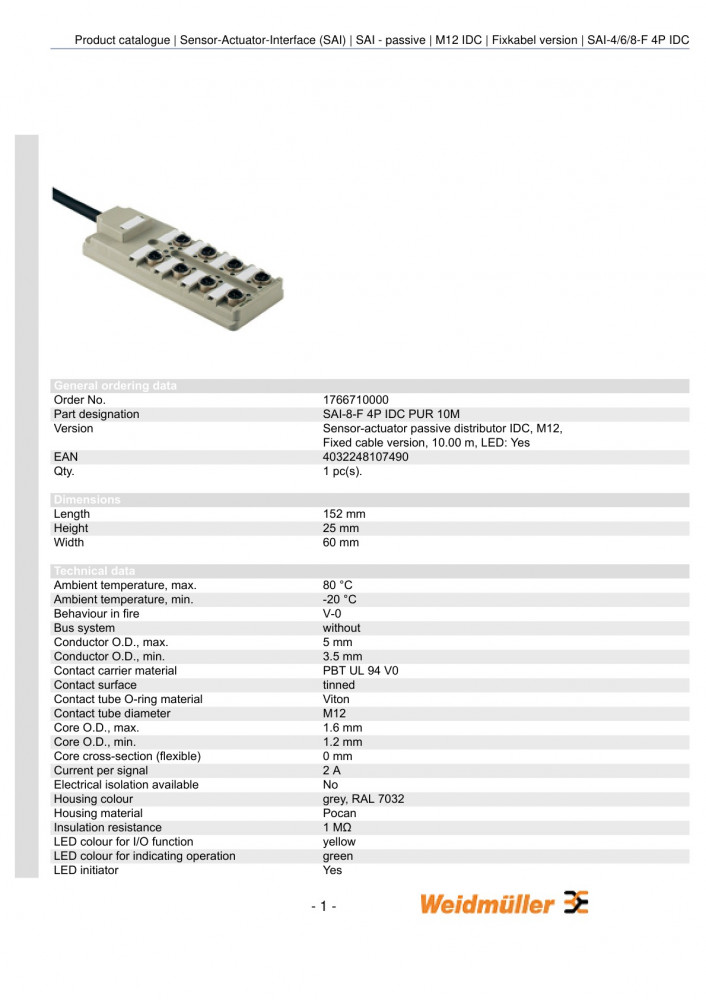 Product technical document, page 1
