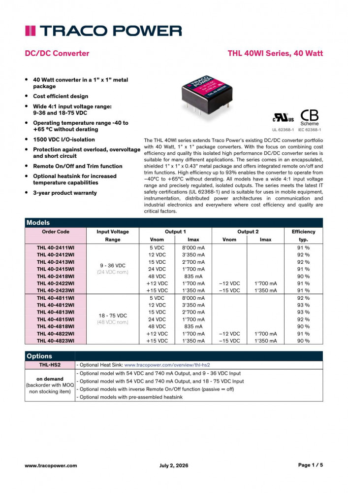 THL 40WI datasheet page 1
