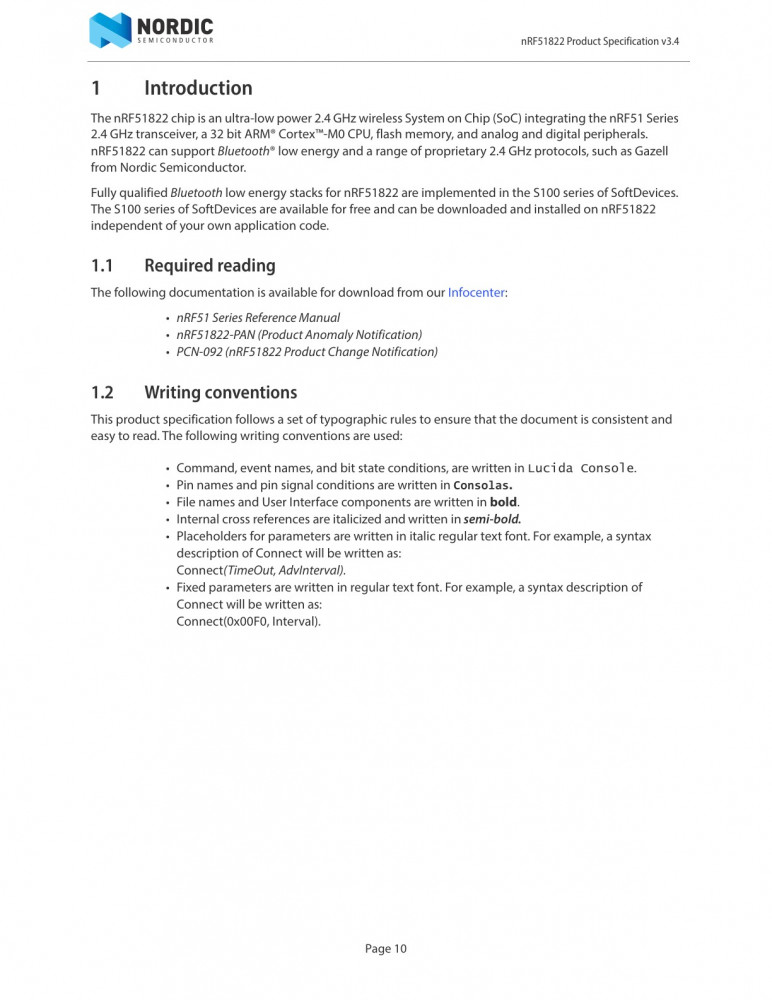 nRF51822 product specification page 10