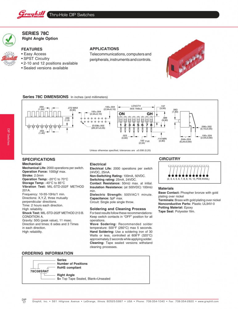 Grayhill Series 78C technical document page