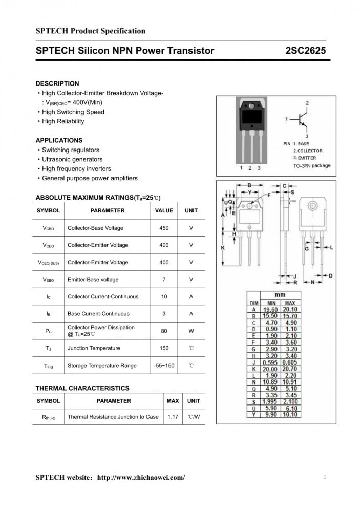 2SC2625 datasheet page 1