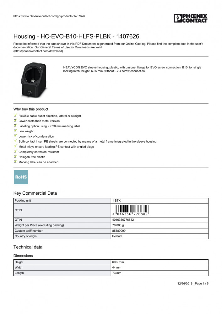 Phoenix Contact 1407626 product documentation page 1