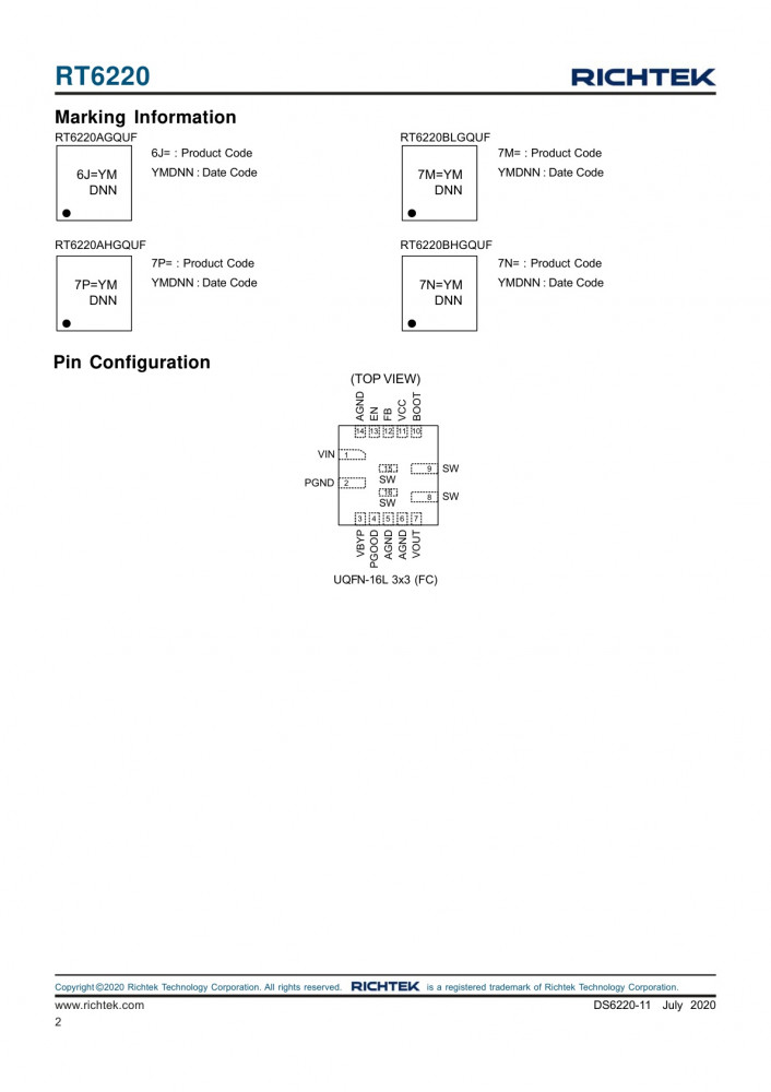 RT6220BHGQUF datasheet page 2