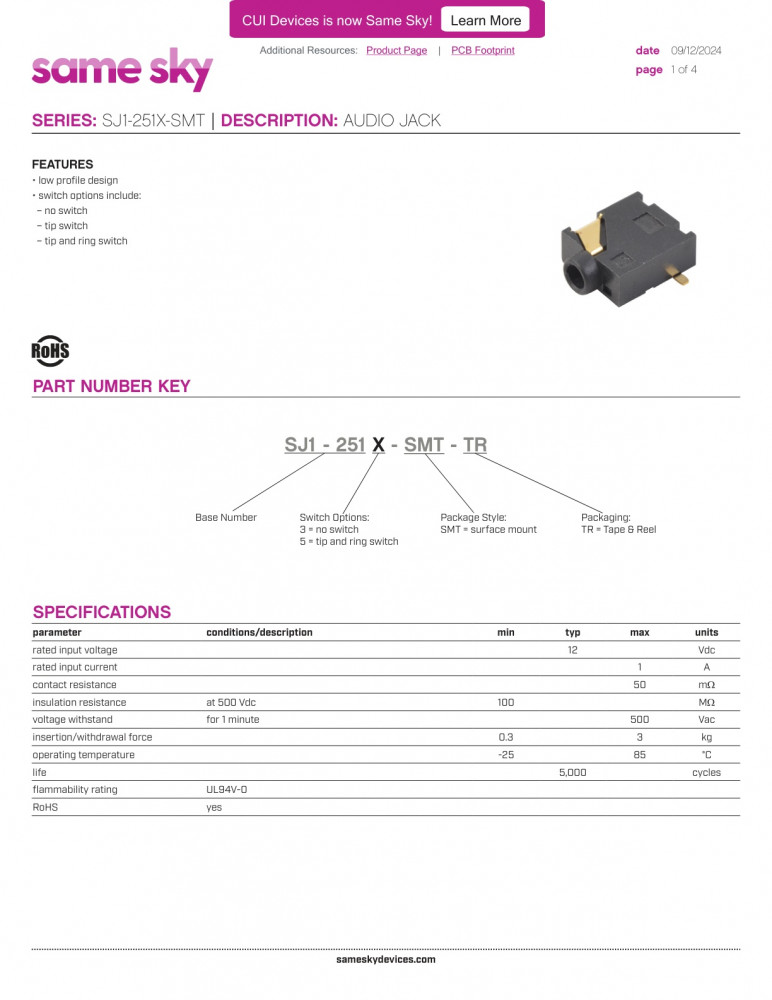 SJ1-2514-SMT-TR technical document page 1