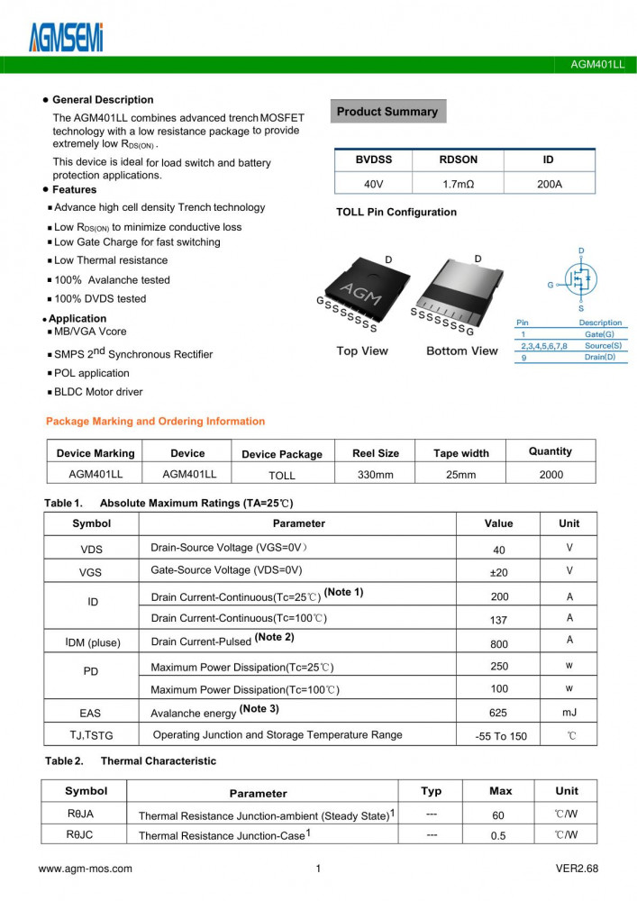 AGM401LL datasheet page 1