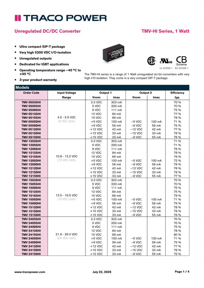 TMV-HI series technical document page 1