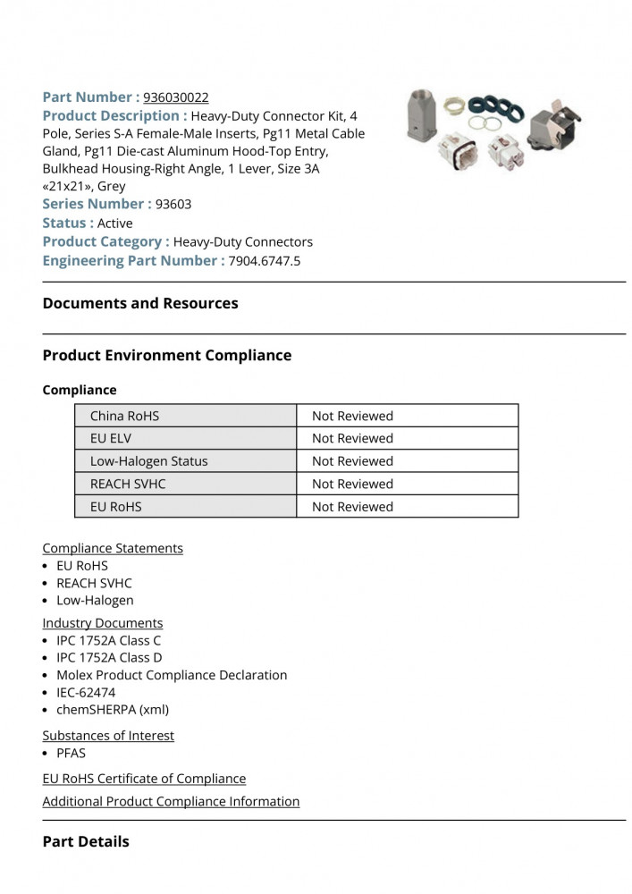 Technical document page 1 for MOLEX 936030022