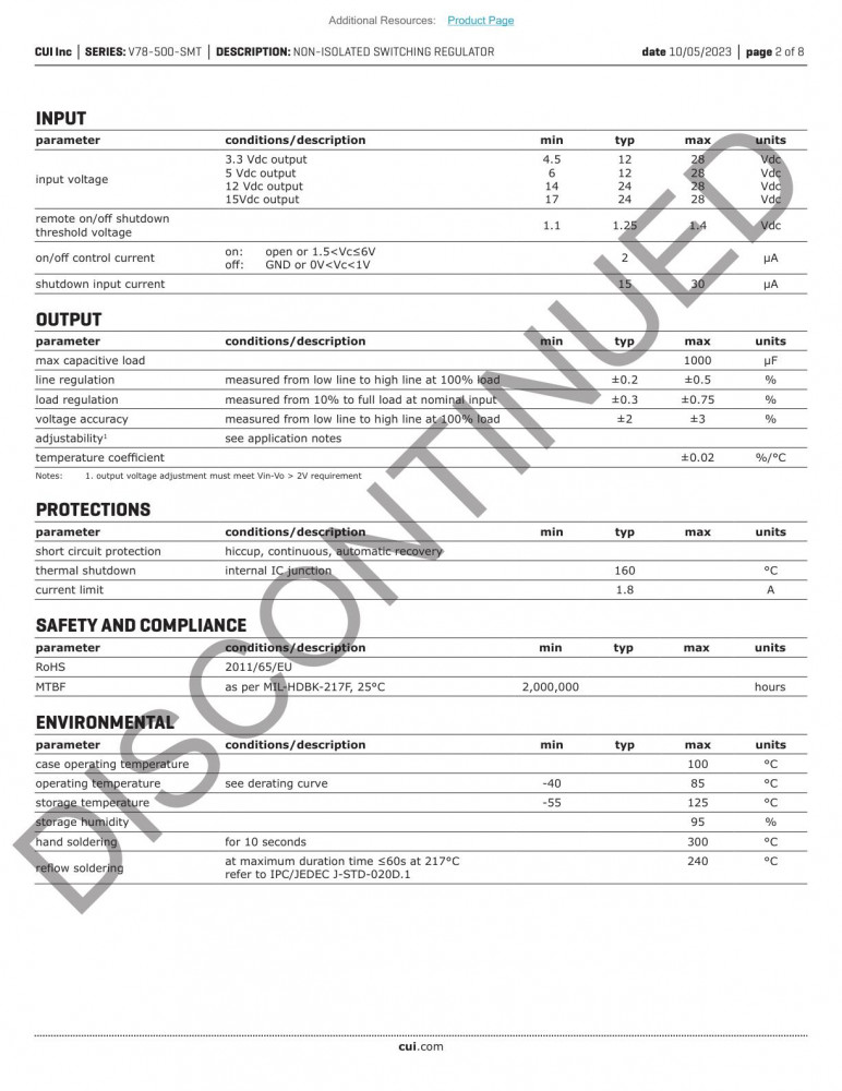 CUI V7805-500-SMT-TR datasheet page 2