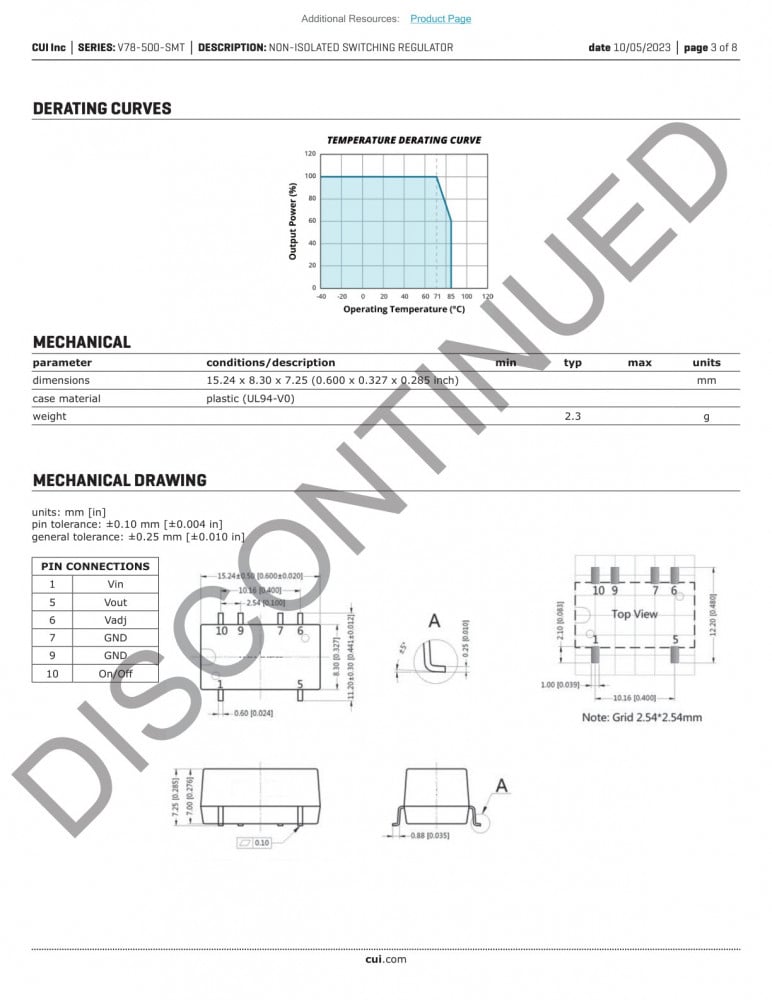 CUI V7805-500-SMT-TR datasheet page 3