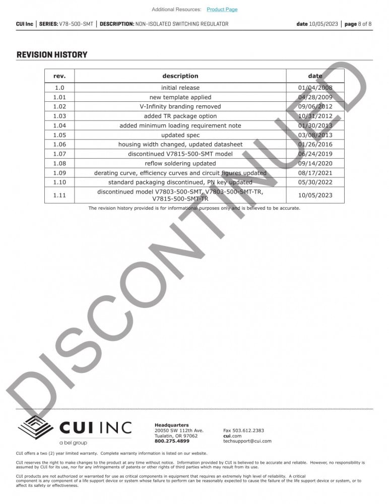 CUI V7805-500-SMT-TR datasheet page 8