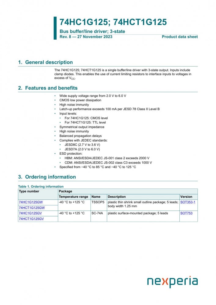 74HC1G125 datasheet page 1