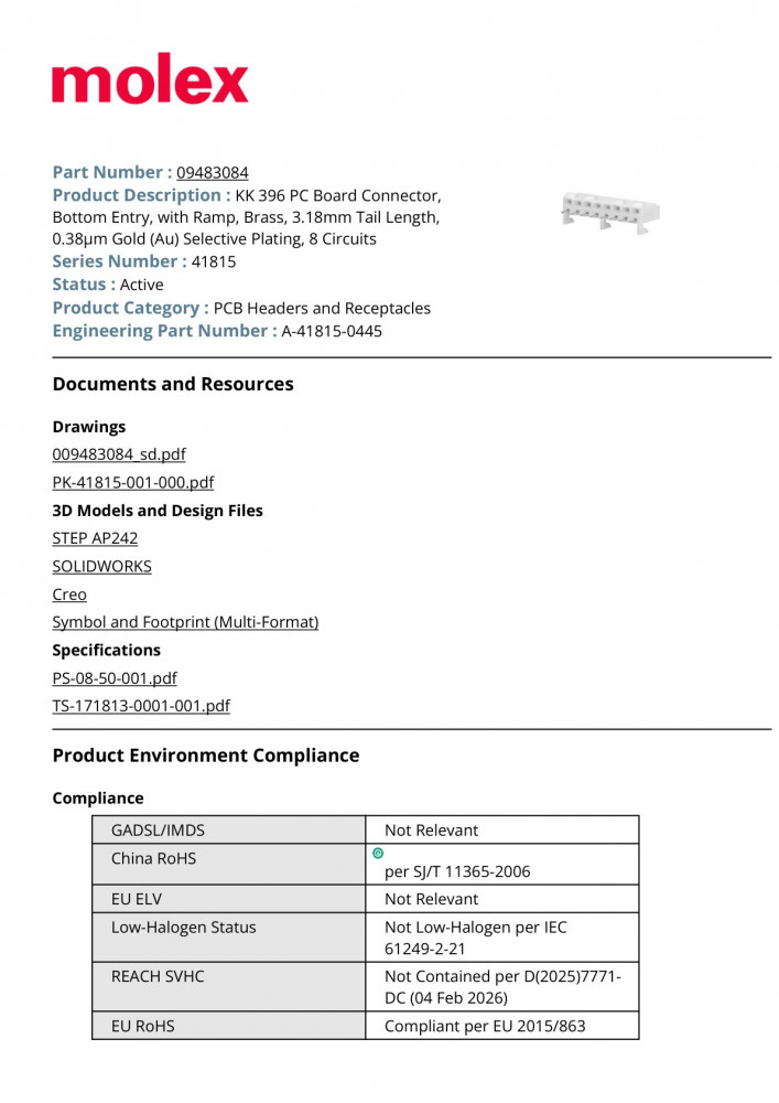 MOLEX KK 396 technical document page 1