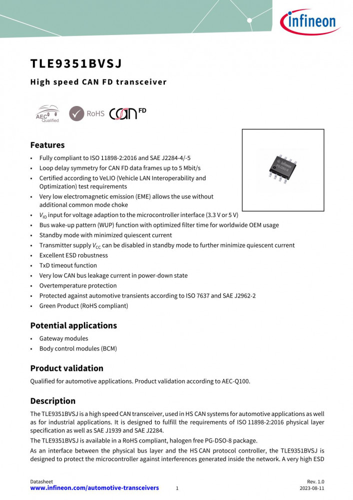 TLE9351BVSJ datasheet page 1