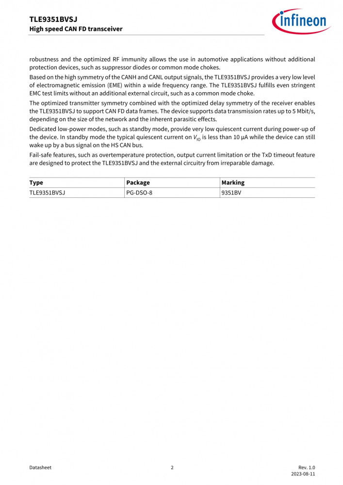 TLE9351BVSJ datasheet page 2
