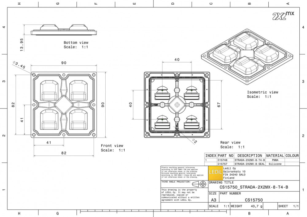LEDiL STRADA-2X2MX-8-T4-B product drawing