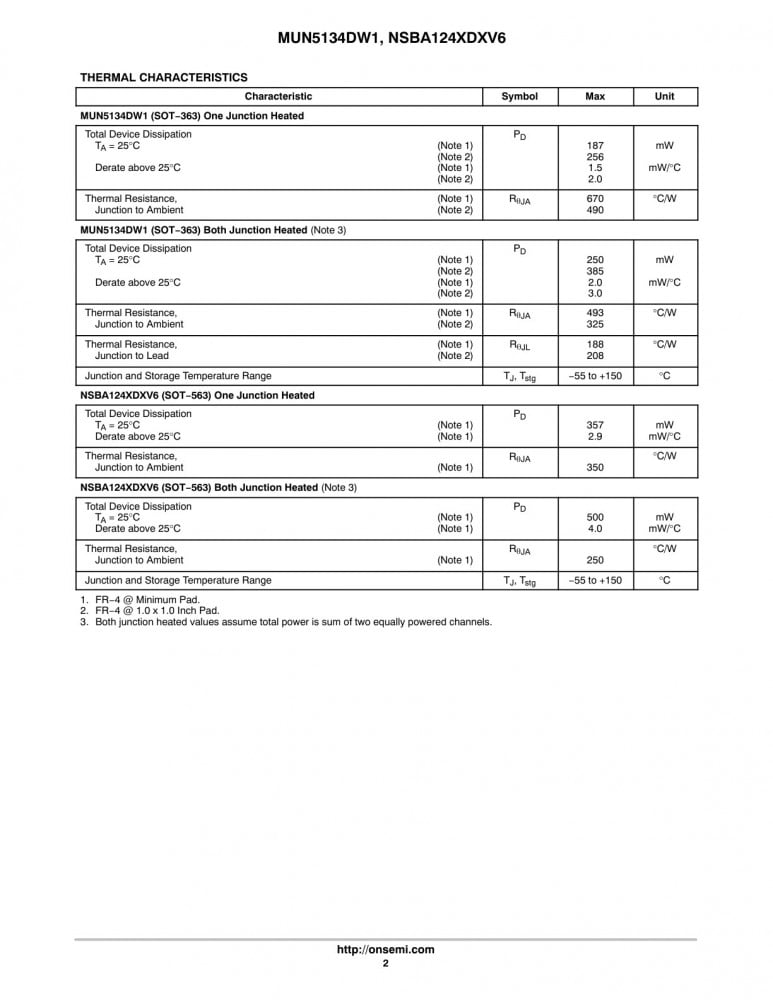 NSBA124XDXV6T1G datasheet page 2