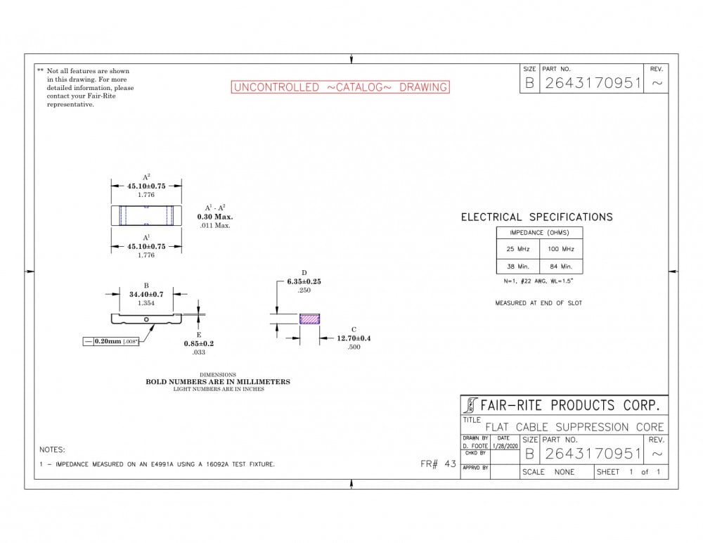Fair-Rite 2643170951 technical drawing