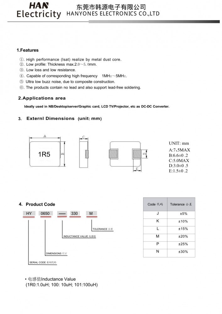 HY0650-6R8M datasheet page 2